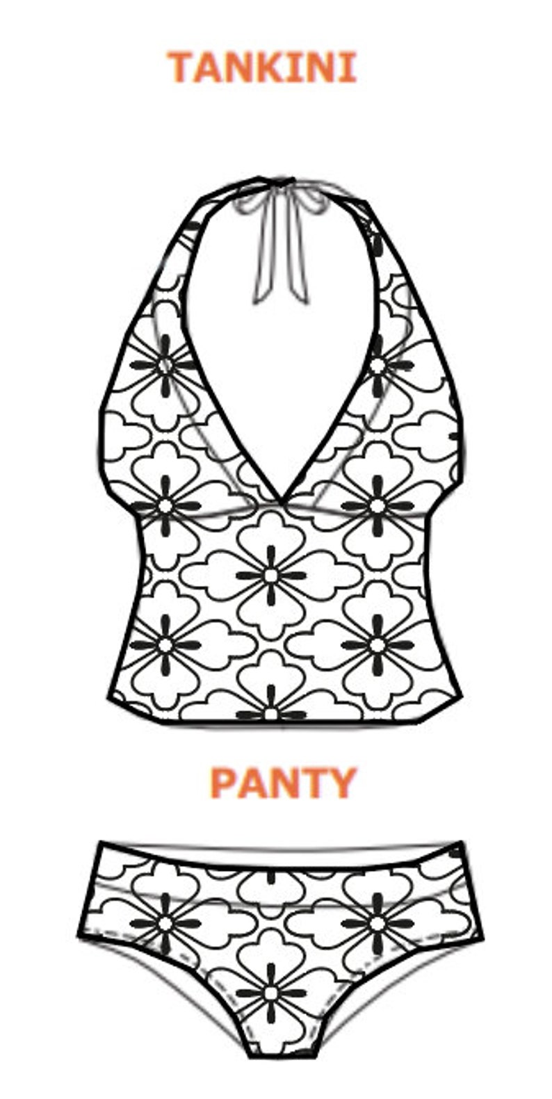 Swimwear Pattern Two Piece Swimsuit Sewing Pattern Tankini Bikini Sizes ...