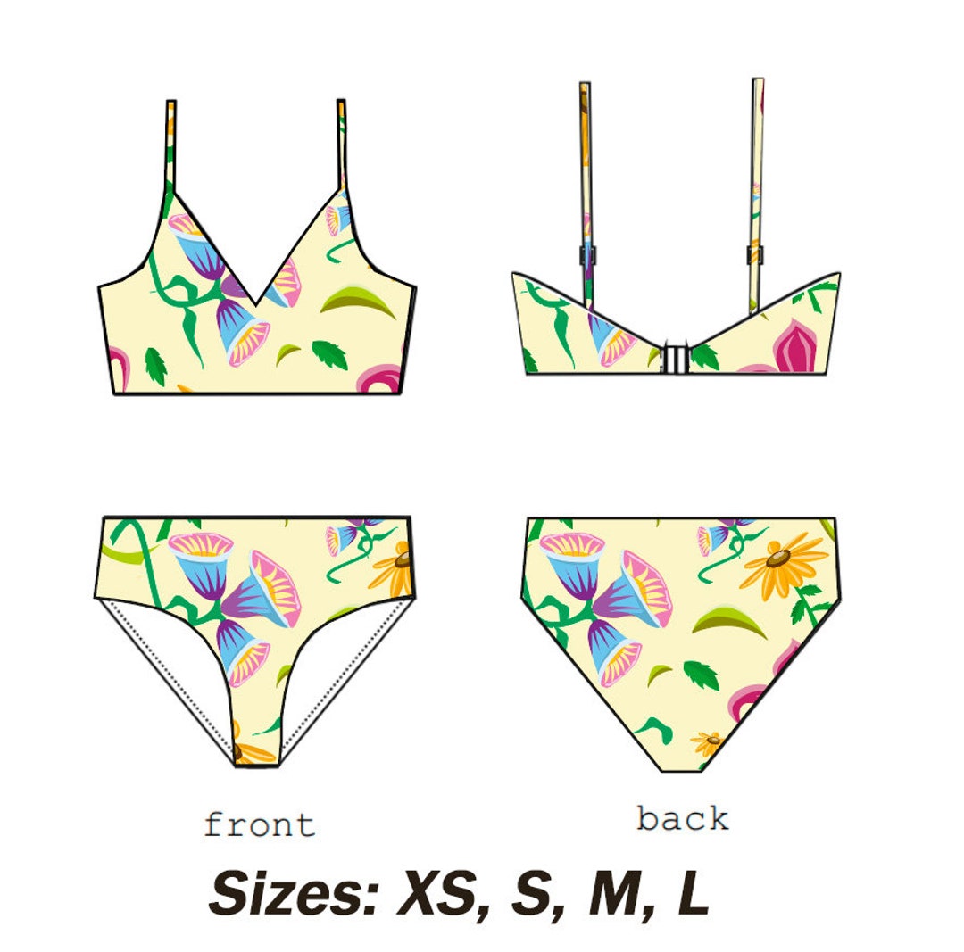 Swimwear Pattern Two Piece Swimsuit Sewing Pattern Sizes XS, S, M, L ...