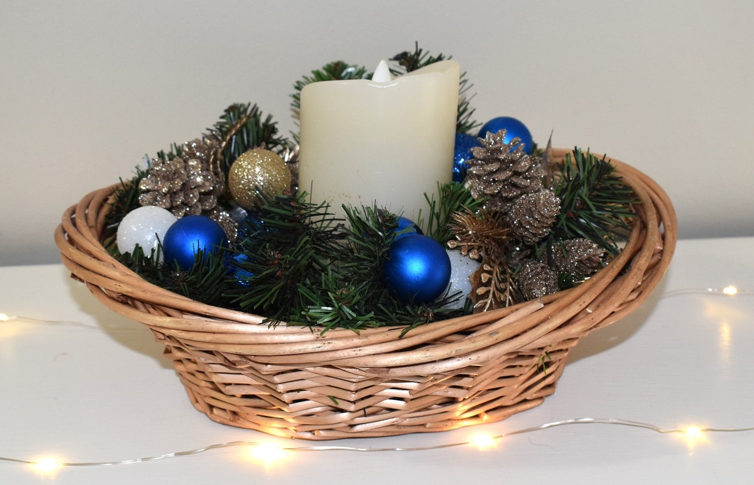 Oval Basket With Battery Powered Center Candle Done in Blue - Etsy
