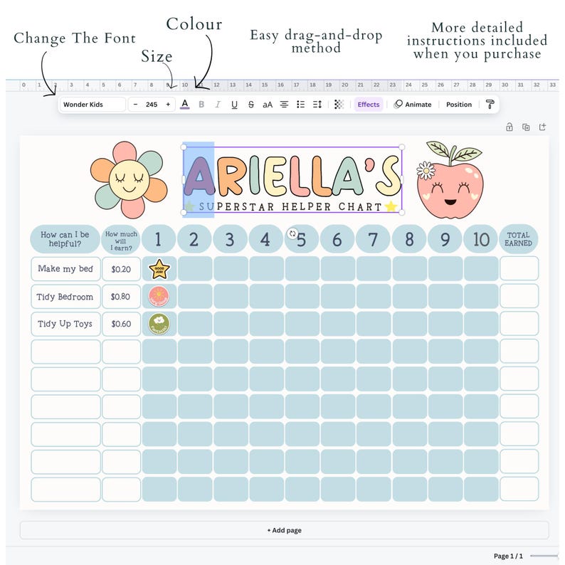 Editable Reward Chart for Kids | Customisable Helper Chart | Chore ...