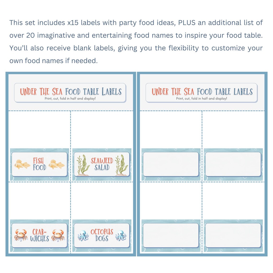 Under the Sea Food Labels | Printable | Fun Party Food Names | Ocean ...