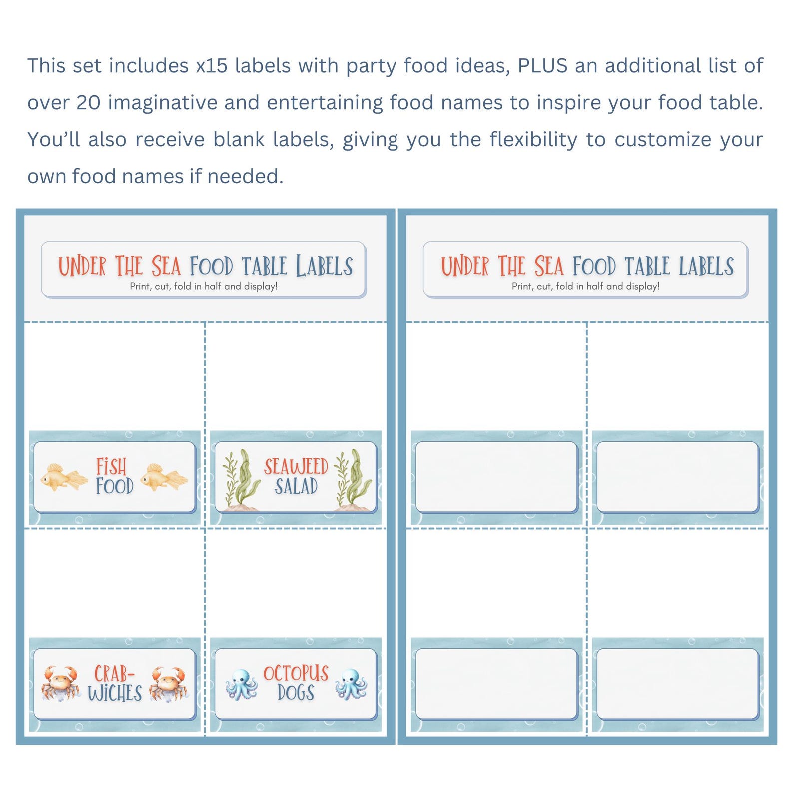 Under the Sea Food Labels | Printable | Fun Party Food Names | Ocean ...