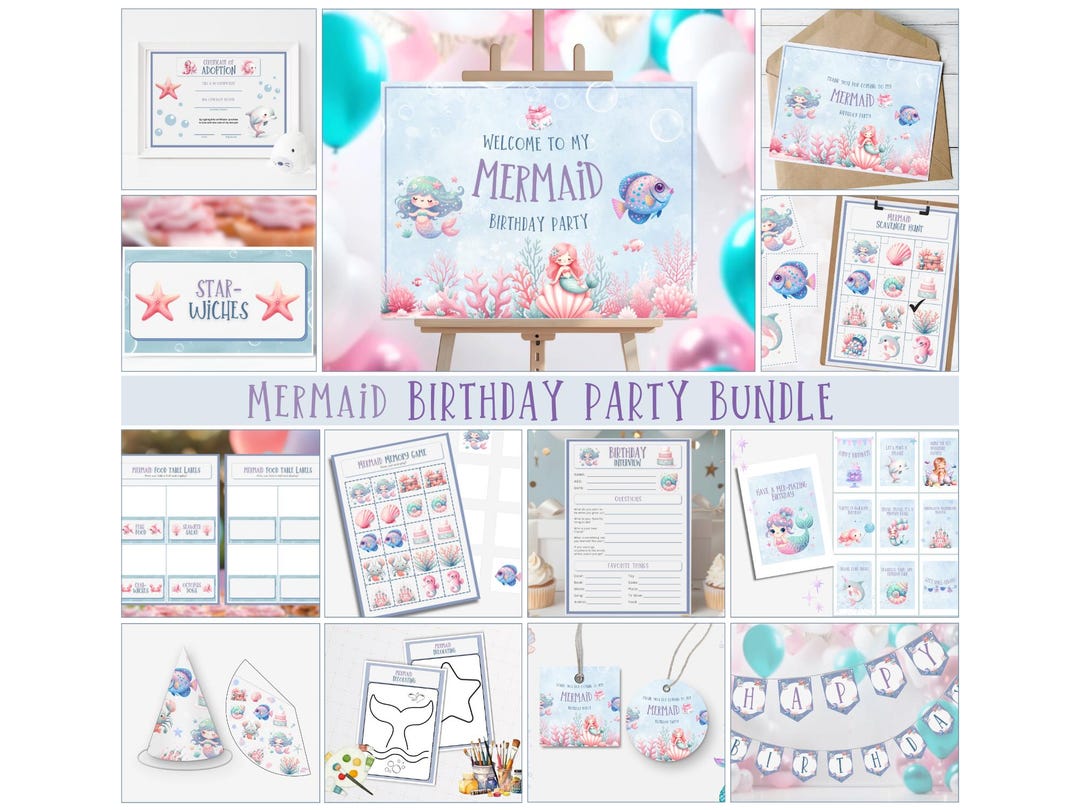 Magical Mermaid Kids Party Bundle - Printable Birthday Decor | Games ...