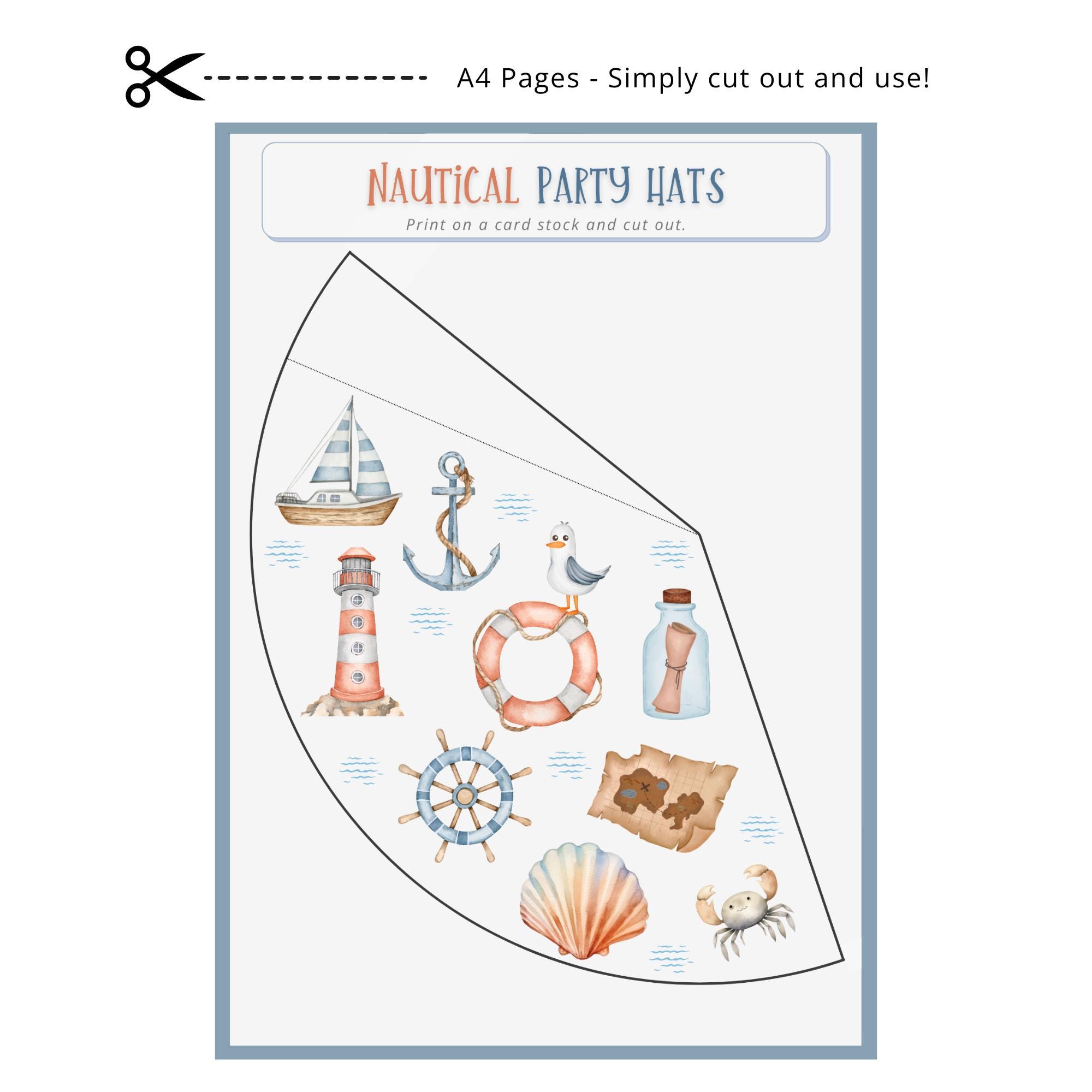 Nautical Party Hat Template | Printable Nautical-themed Party Hats ...