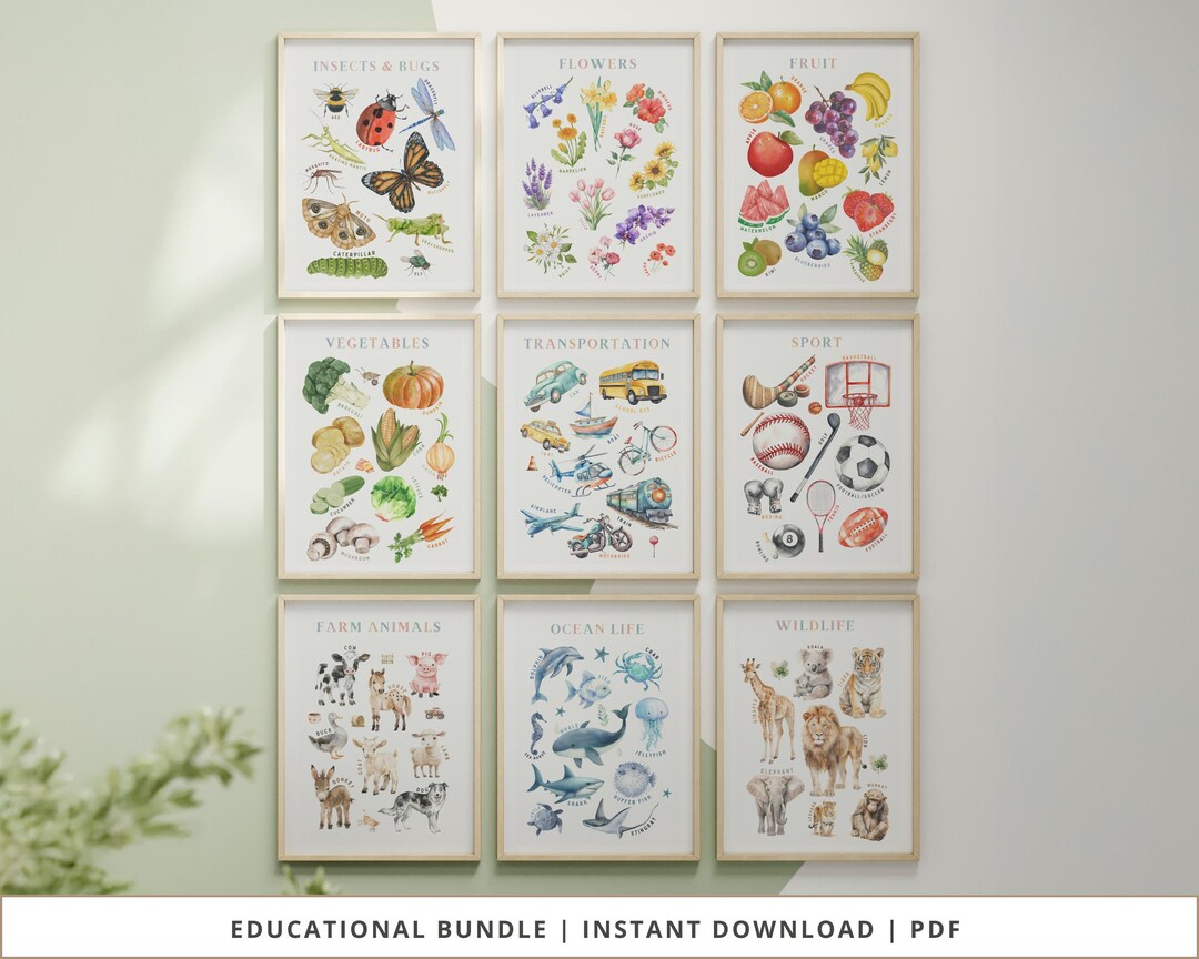 Educational Wall Art Set, Kids Room Decor, Nursery Posters, Playroom ...