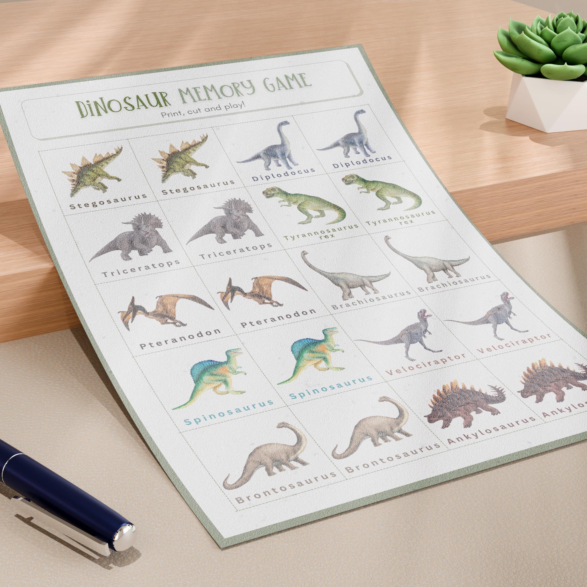 Dinosaur-themed Memory Game | Printable Kids Memory Match Game ...