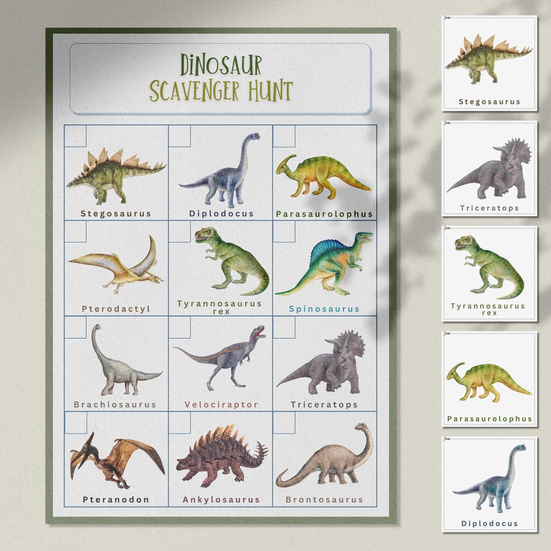 Dinosaur Scavenger Hunt Printable Cards Dinosaur Classroom & Holiday ...