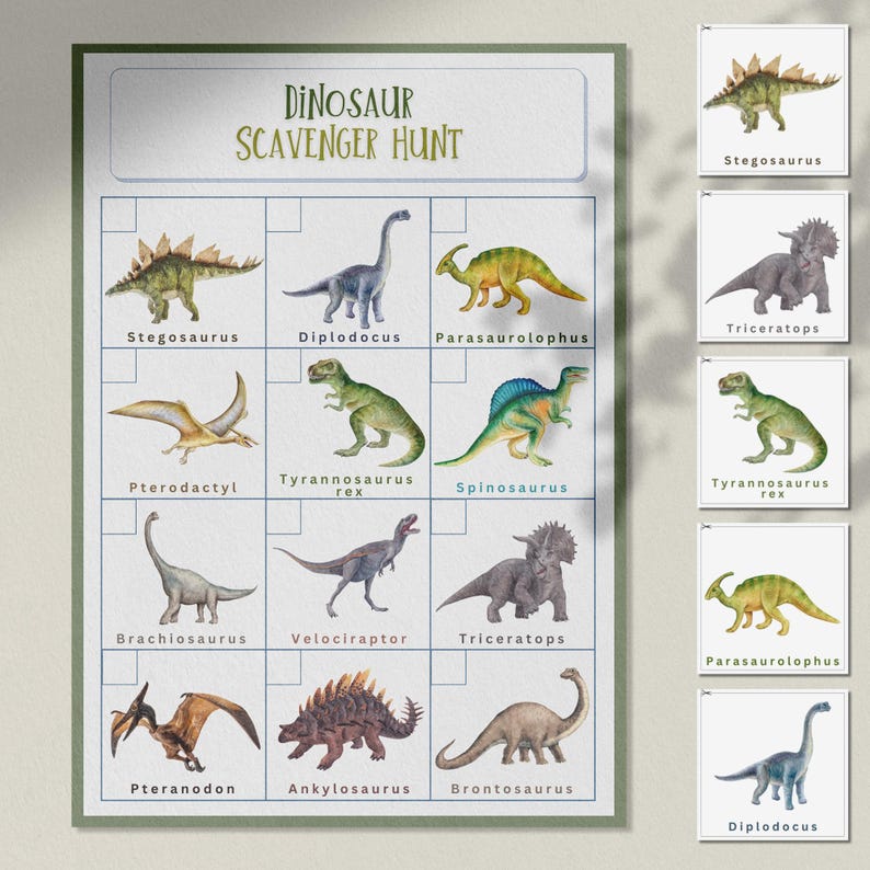 Dinosaur Scavenger Hunt Printable Cards Dinosaur Classroom & Holiday ...