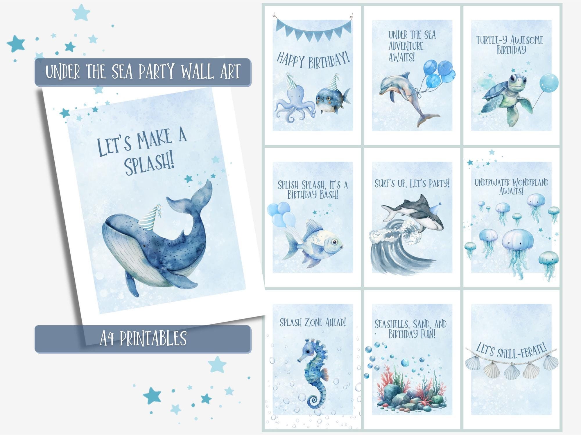 Under the Sea Wall Art Printable Set | Ocean-themed Birthday Party ...