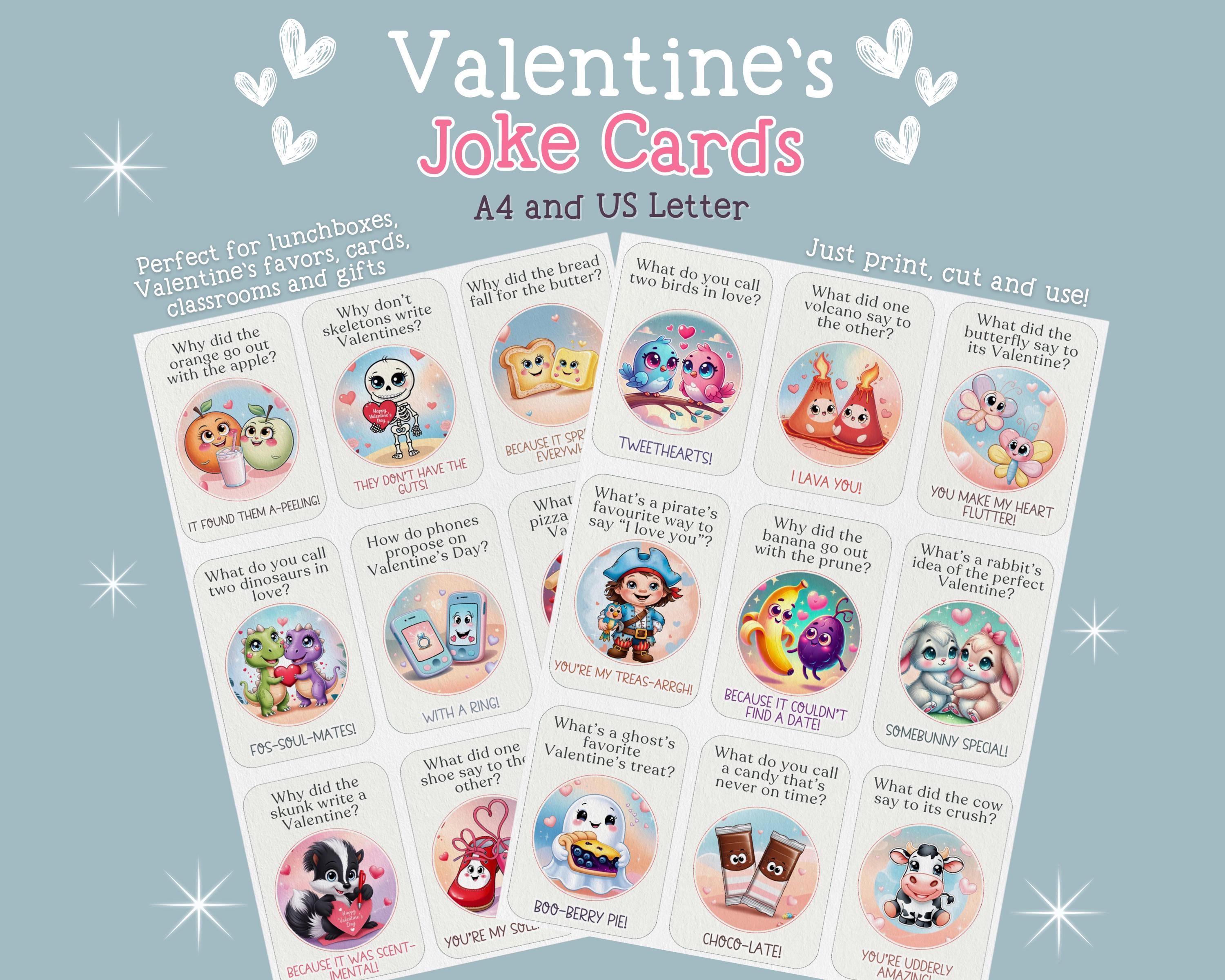 Printable Valentine's Day Joke Cards, Valentine Lunchbox Jokes, Party ...