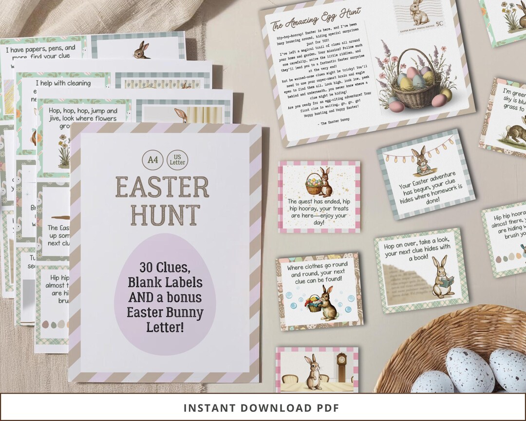 Easter Scavenger Hunt, Printable Treasure Egg Hunt, Kids Easter Bunny ...
