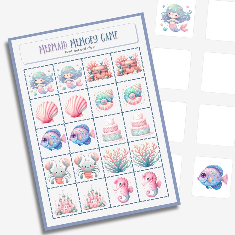 Magical Mermaid Memory Game Printable | Ocean-themed Kids Birthday ...