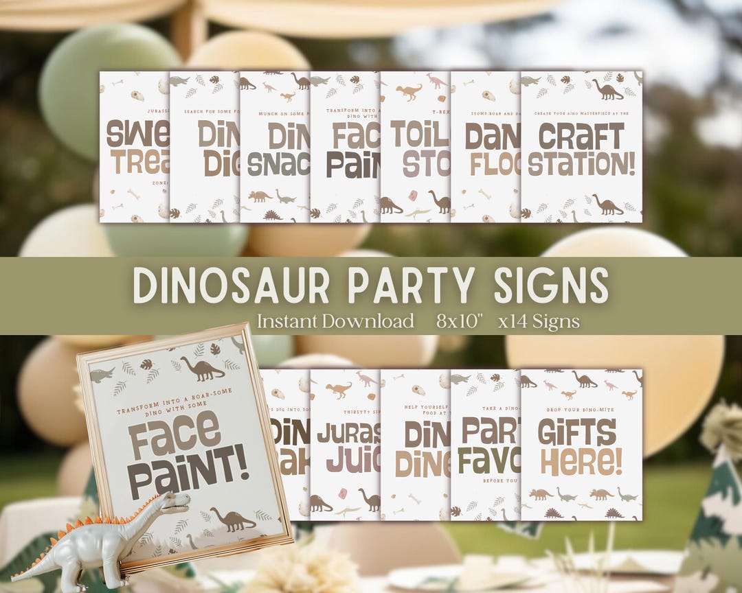 Dinosaur Party Signs | Printable Party Décor | Dinosaur Kids Birthday ...