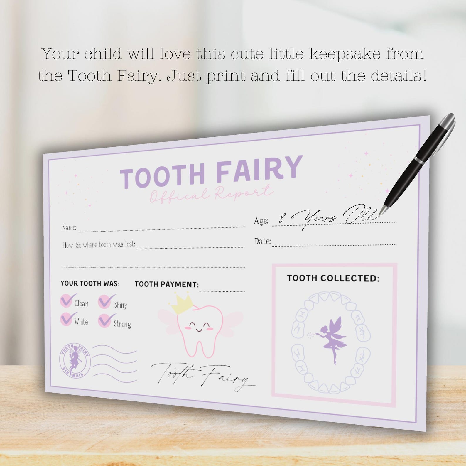 Printable Tooth Fairy Report | Fun Tooth Fairy Certificate for Kids ...