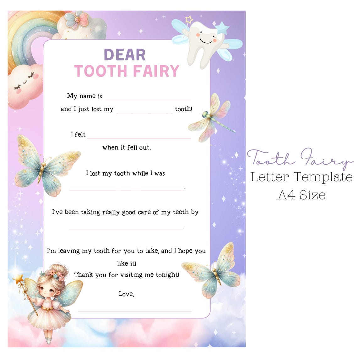 Tooth Fairy Letter & Envelope | Printable | Tooth Fairy Stationery Set ...