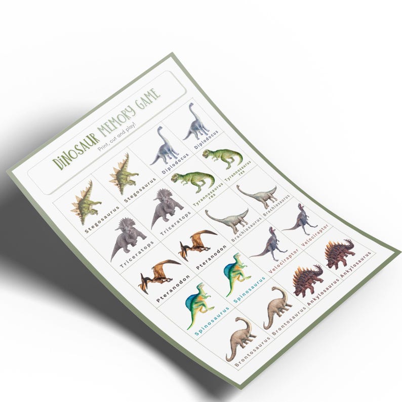 Dinosaur-themed Memory Game Printable Kids Memory Match Game Dinosaur ...