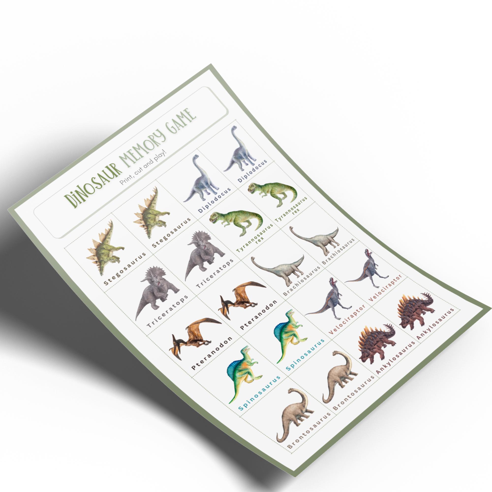 Dinosaur-themed Memory Game Printable Kids Memory Match Game Dinosaur ...