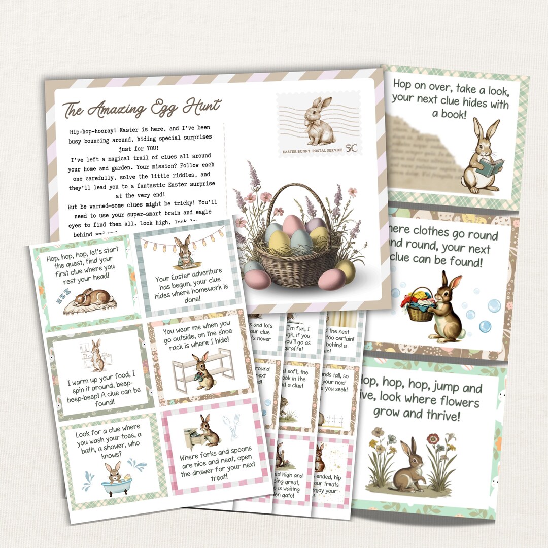 Easter Scavenger Hunt, Printable Treasure Egg Hunt, Kids Easter Bunny ...