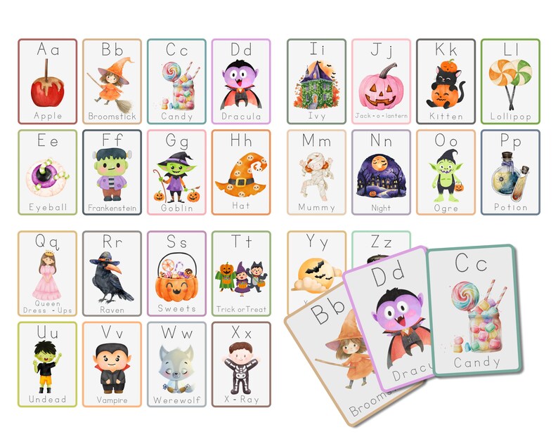 Halloween Alphabet Flash Cards, Spooky Abcs (digital Download) - Etsy