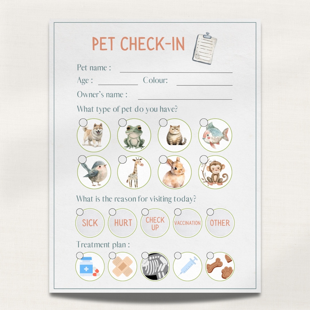 Pretend Play Vet Clinic, Pet Check Form, Kids Dramatic Play Printable ...