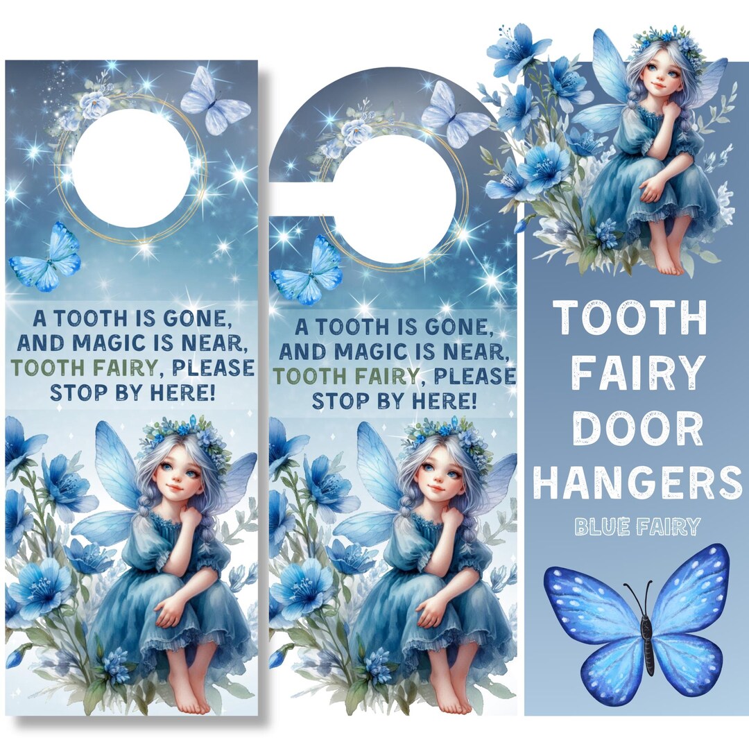 Printable Tooth Fairy Door Hanger Tooth Fairy Sign Magical Blue Fairy ...