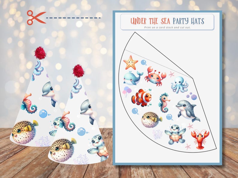 Under the Sea Party Hat Template Printable | Ocean-themed Kids Birthday ...