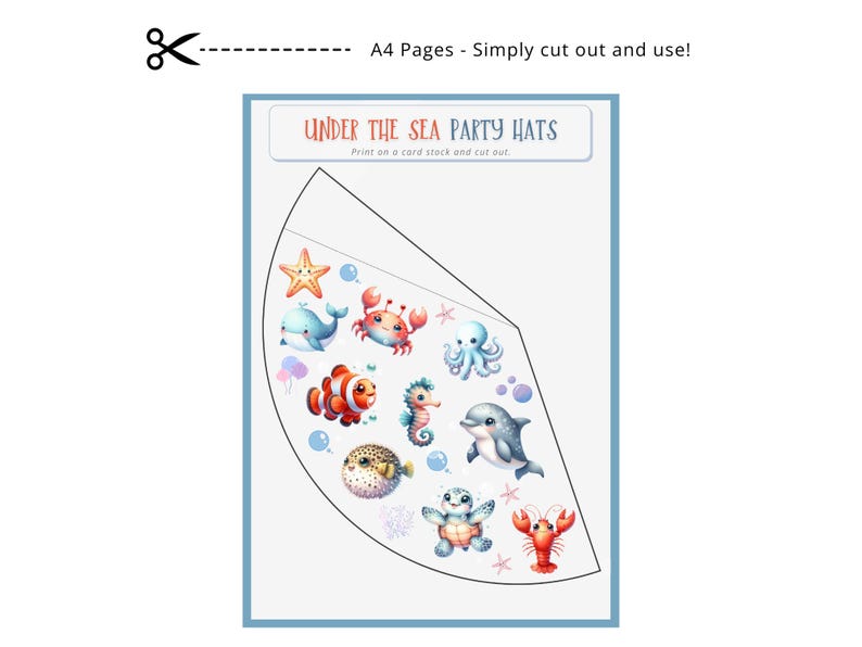Under the Sea Party Hat Template Printable | Ocean-themed Kids Birthday ...