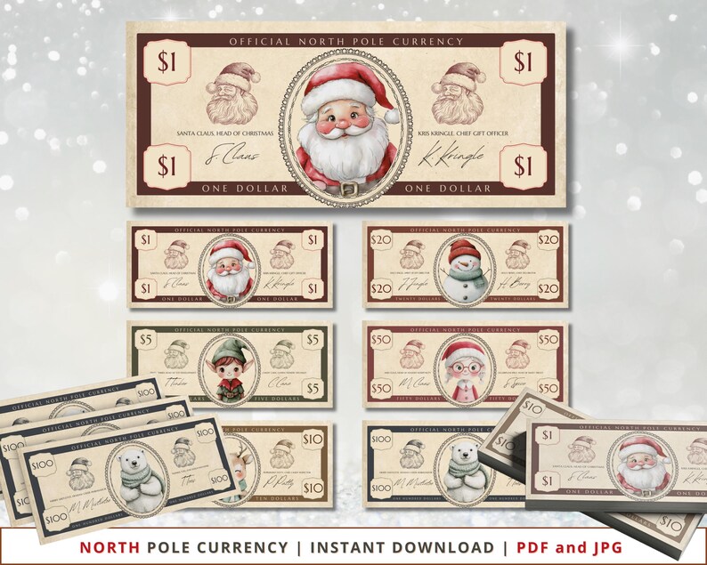 Christmas North Pole Currency, Play Money, Santa Claus Money, Printable ...