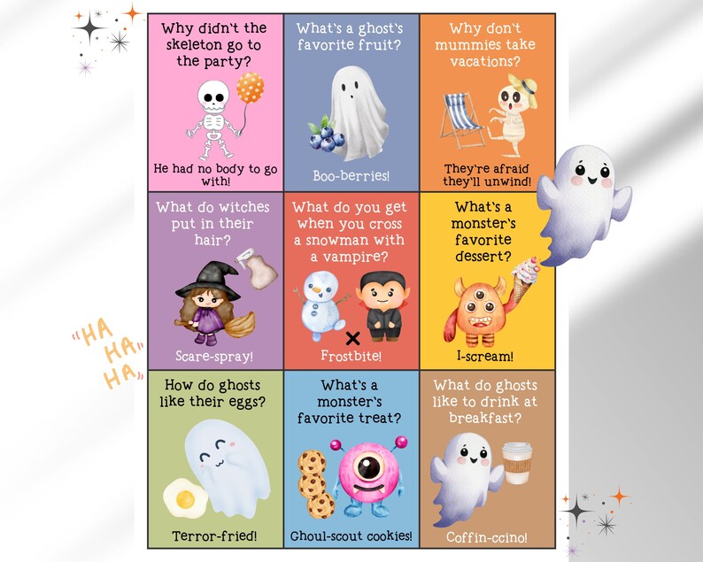 Halloween Joke Cards for Kids, Printable Lunchbox Notes (instant ...