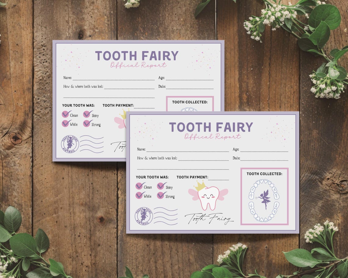 Printable Tooth Fairy Report Card, Kids Lost Tooth Keepsake (digital ...