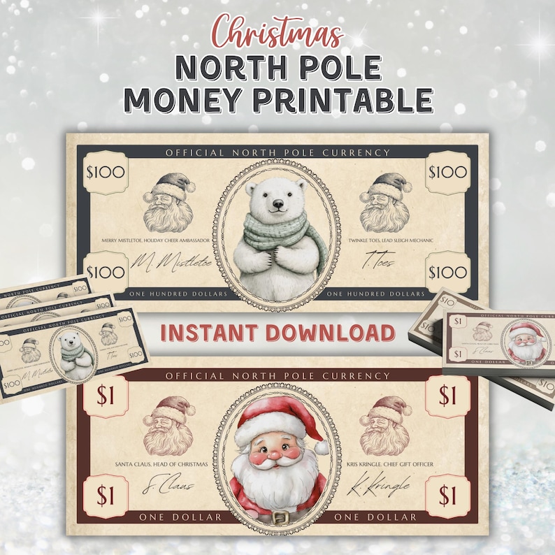 Christmas North Pole Currency, Play Money, Santa Claus Money, Printable ...