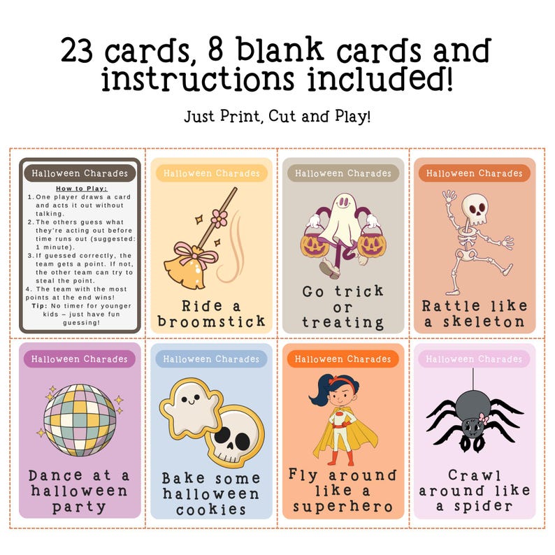 Printable Halloween Charades Game | Fun & Easy Charades Cards | Blank ...