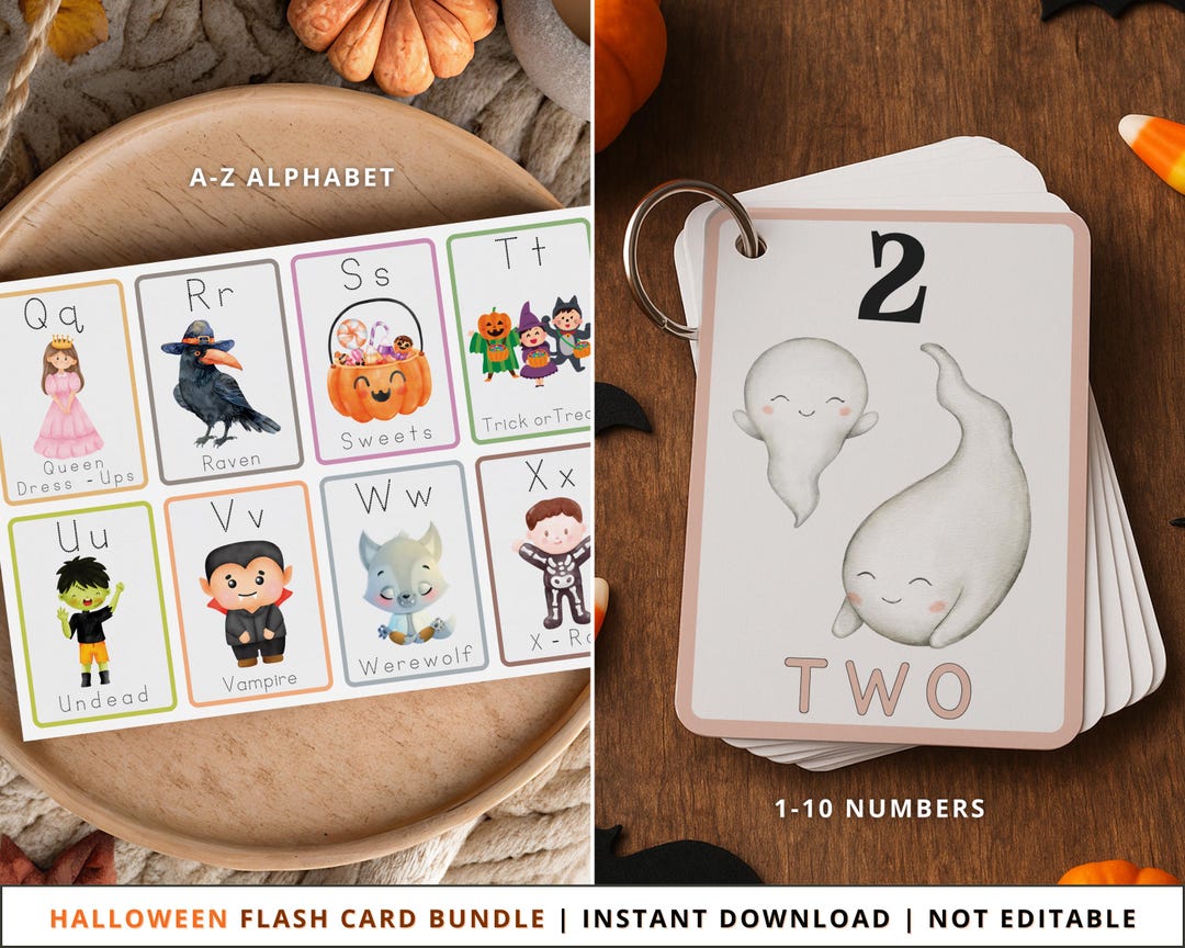 Halloween Flash Card Bundle, Alphabet A-Z, Numbers 1-10, Halloween ...