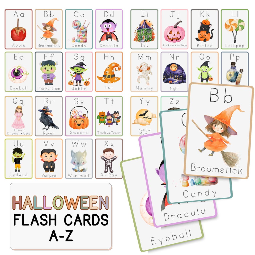 Halloween Flash Card Alphabet A-Z for Kids | Fun Educational Spooky ...