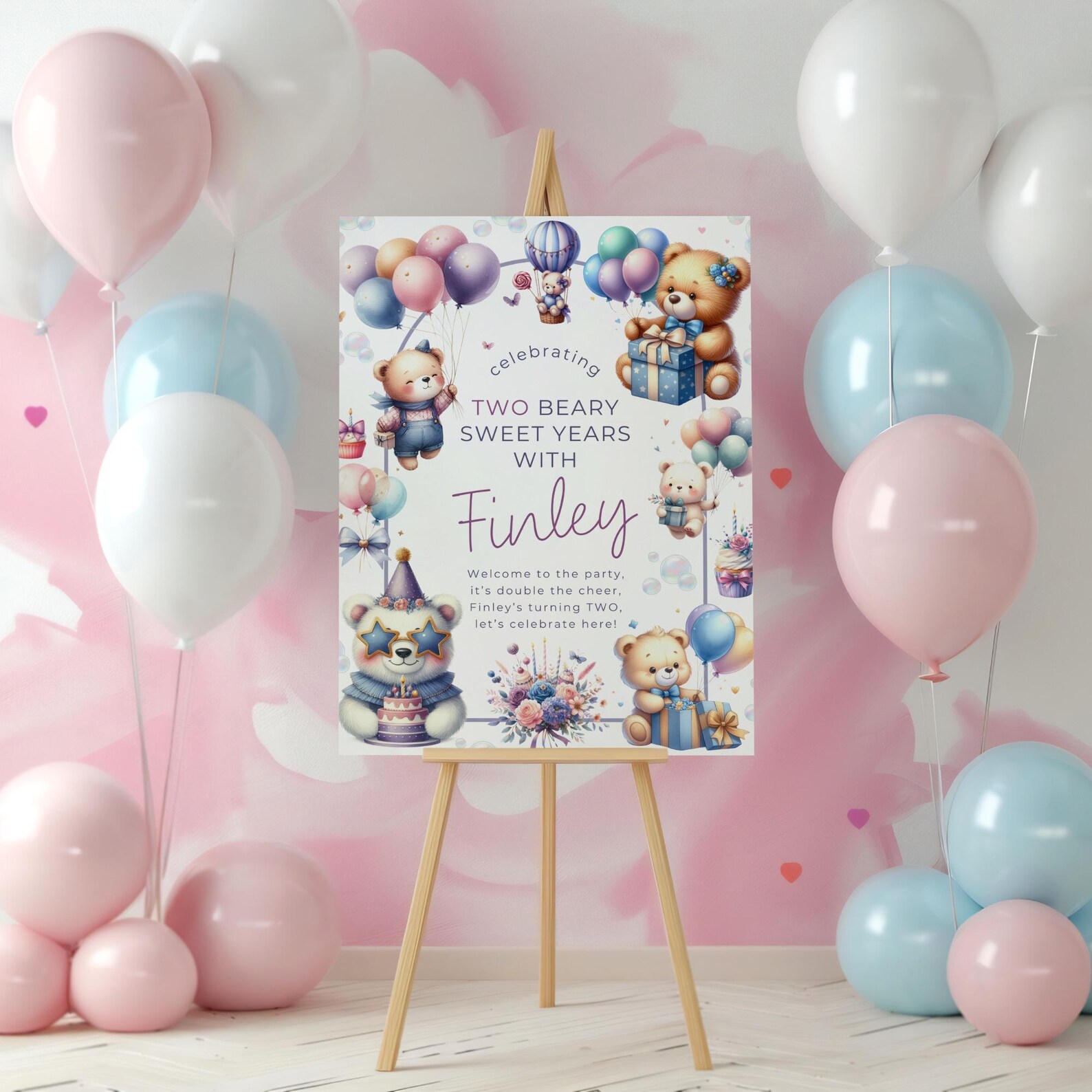 Editable Kids Party Welcome Sign, Customisable Teddy Bear Party Decor ...