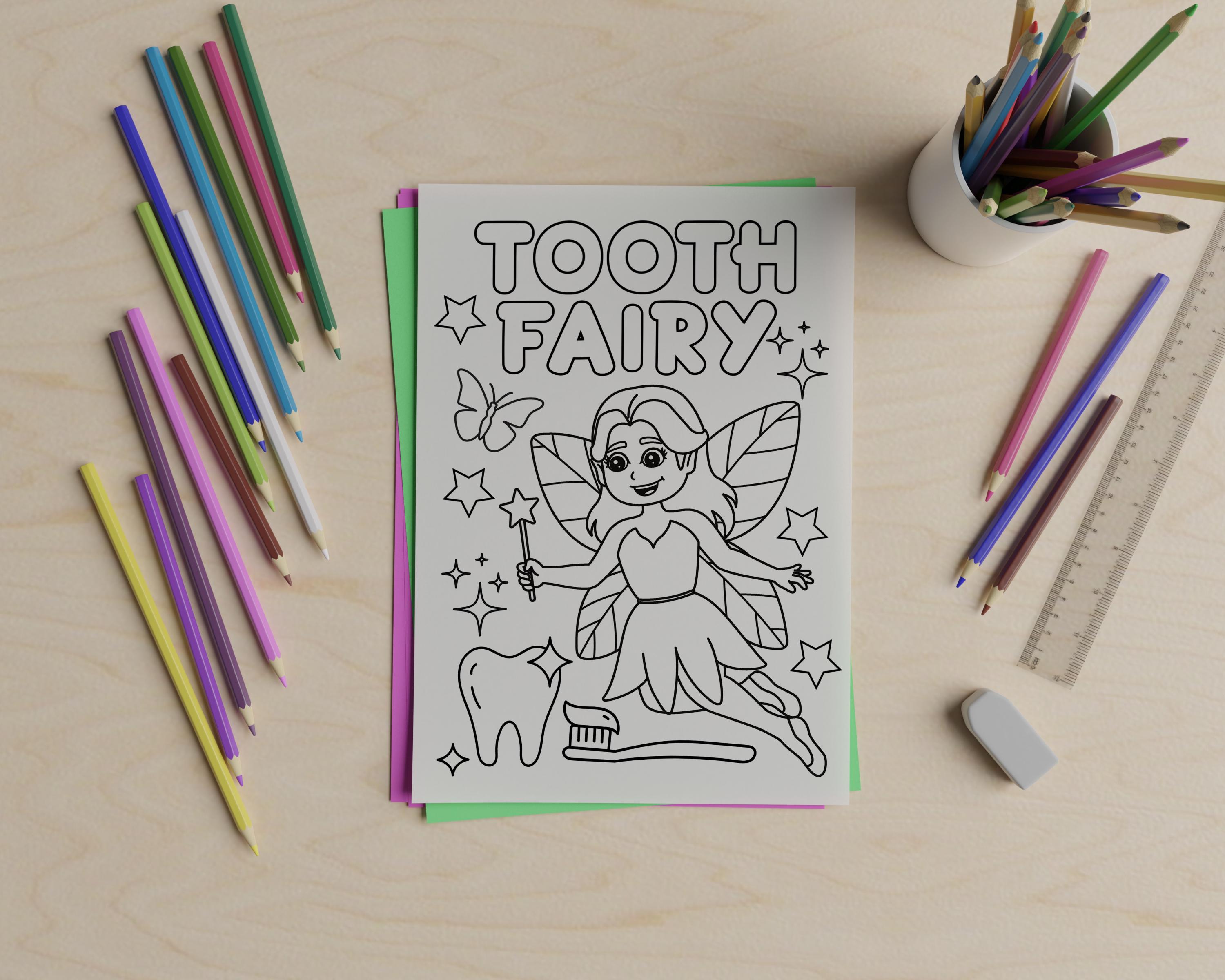 Printable Tooth Fairy Colouring Pages for Kids, Lost Tooth Activity ...