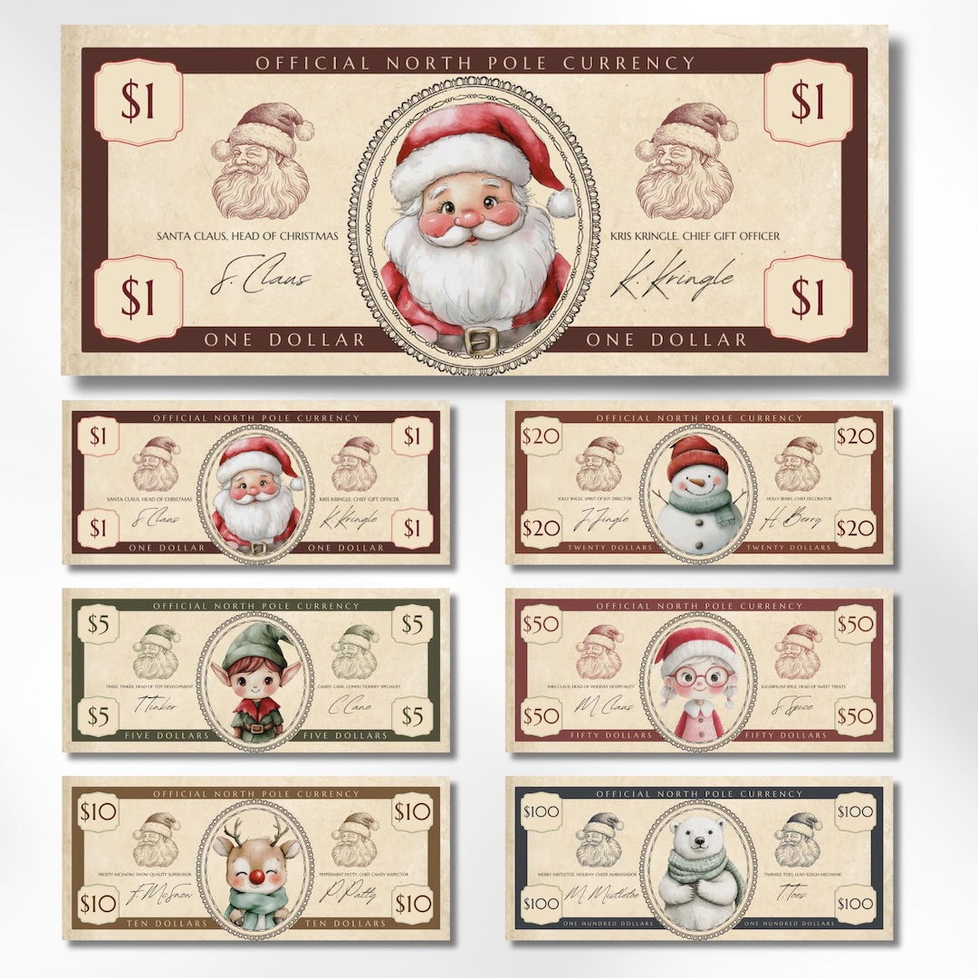 Christmas North Pole Currency, Play Money, Santa Claus Money, Printable ...