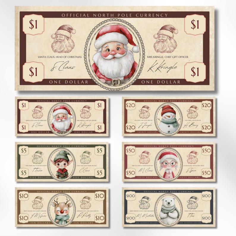 Christmas North Pole Currency, Play Money, Santa Claus Money, Printable ...