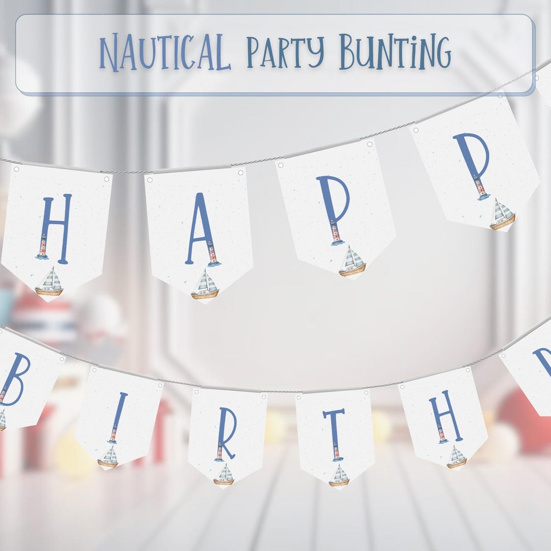 Nautical Happy Birthday Bunting | Printable Nautical Party Banner ...