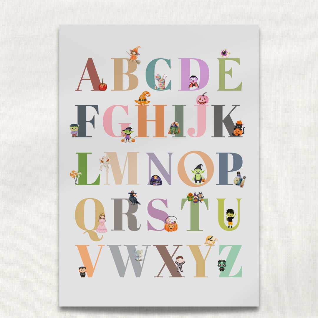 Halloween Alphabet Poster, A-Z Kids Wall Art (PDF), Halloween Kids Room ...