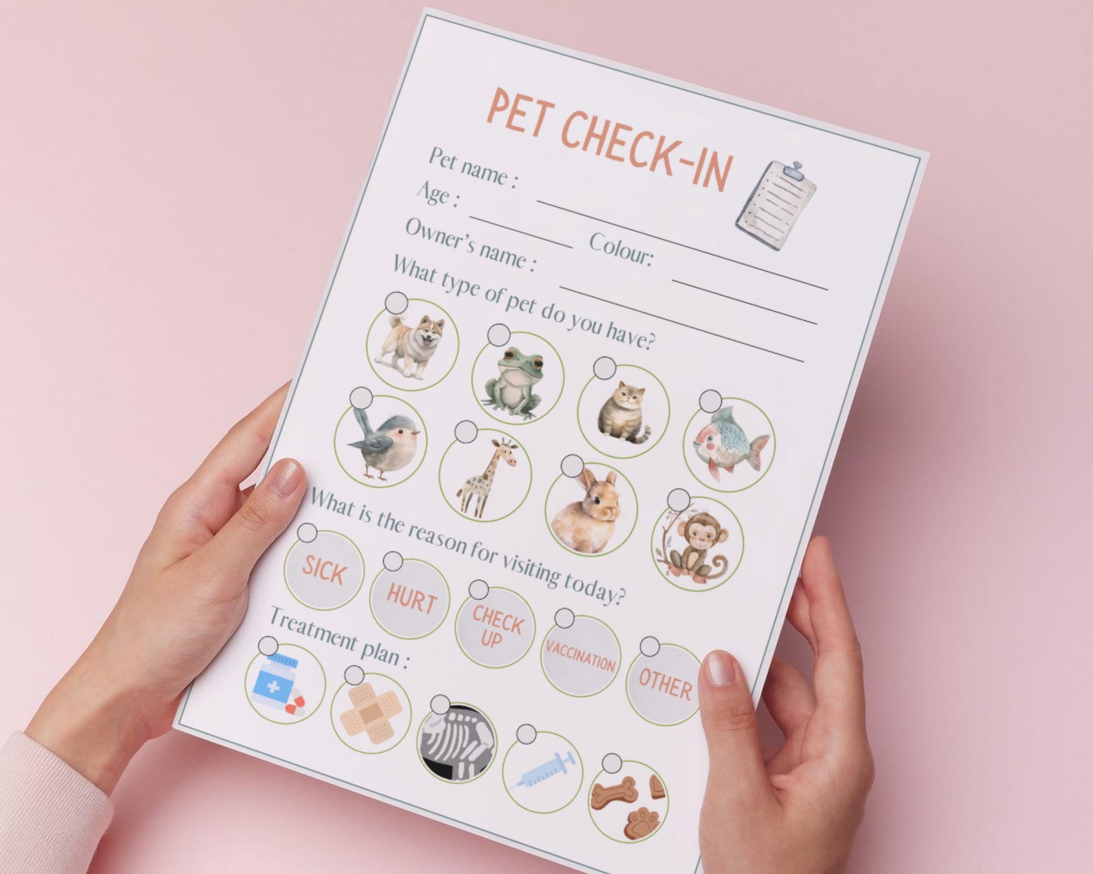 Pretend Play Vet Clinic, Pet Check Form, Kids Dramatic Play Printable ...