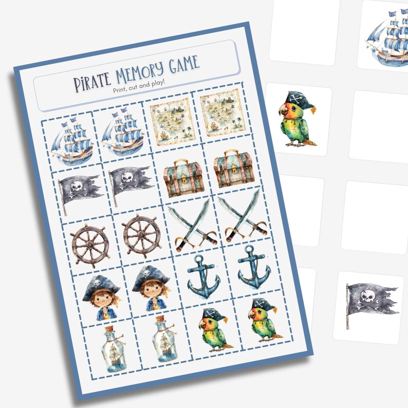 Pirate-themed Memory Game | Printable Kids Memory Match Game | Pirate ...