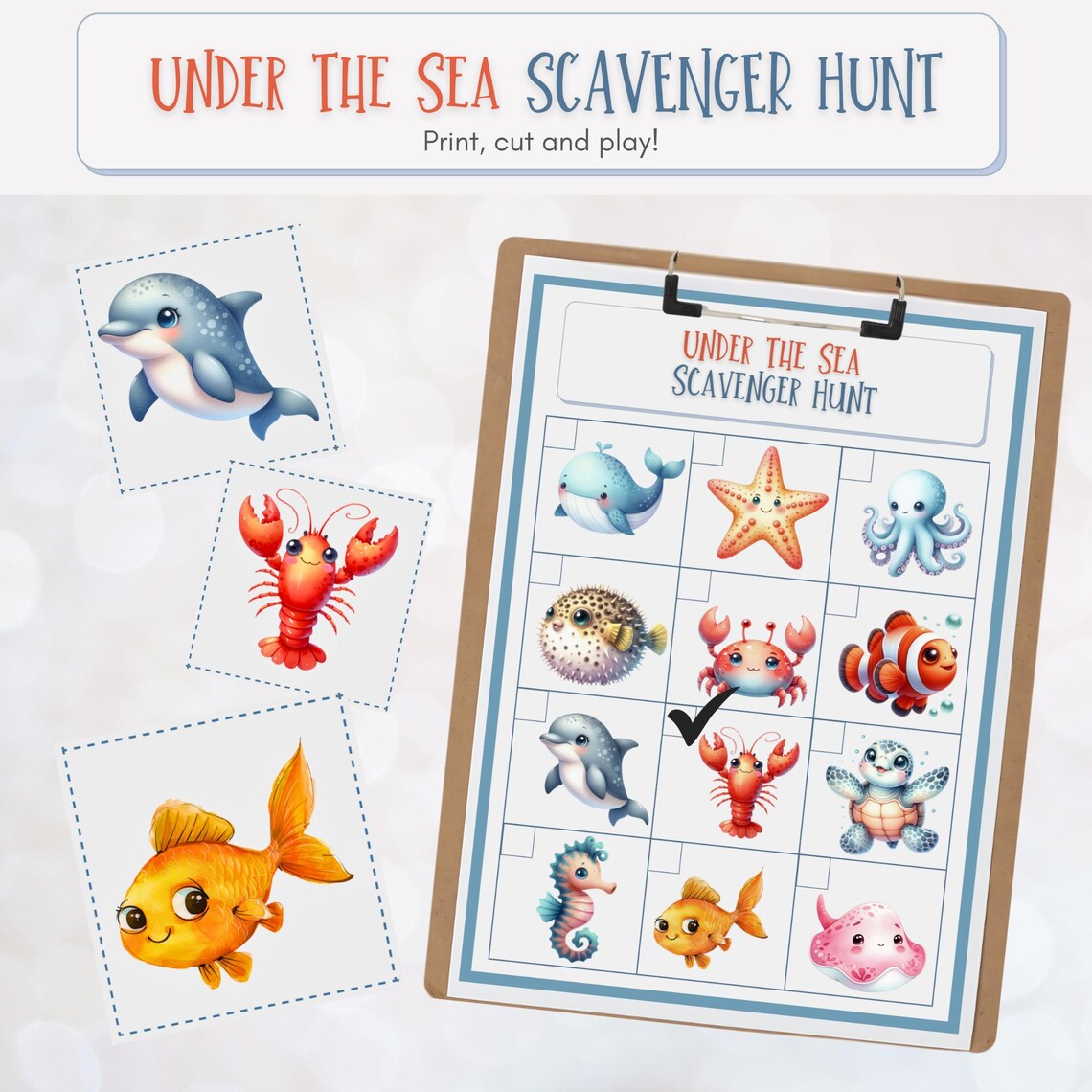 Under the Sea Scavenger Hunt Printable Cards | Ocean-themed Kids ...