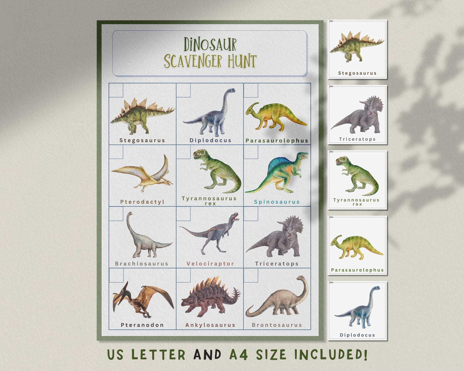 Dinosaur Scavenger Hunt Printable Cards | Dinosaur Classroom & Holiday ...
