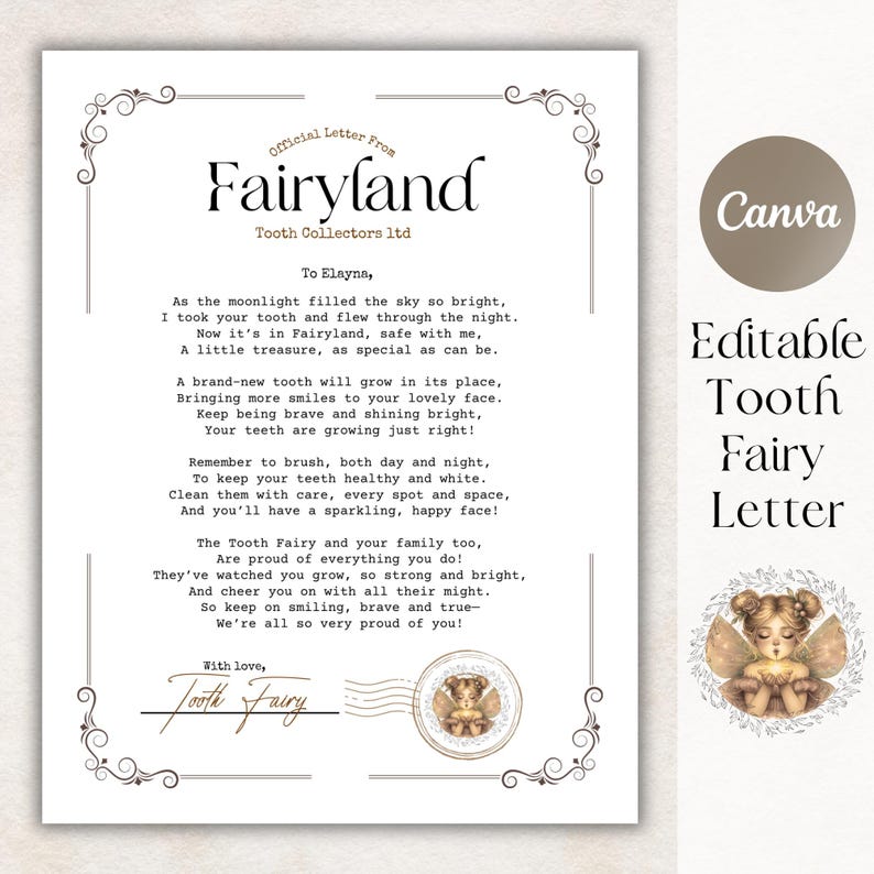 Editable Tooth Fairy Letter, Personalised Kids Tooth Fairy Letter ...
