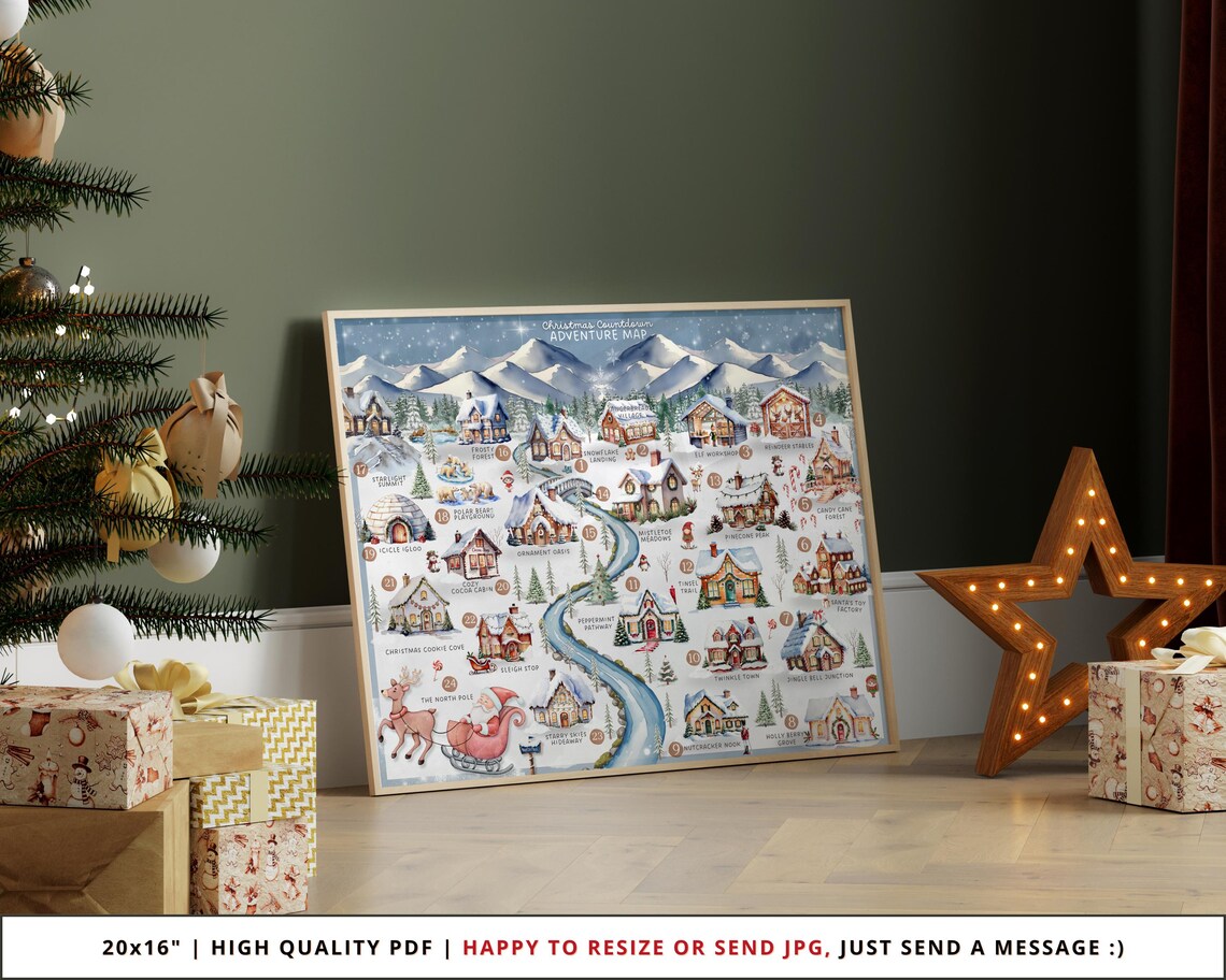 Editable Christmas Countdown Adventure Map, Holiday Activity Cards ...