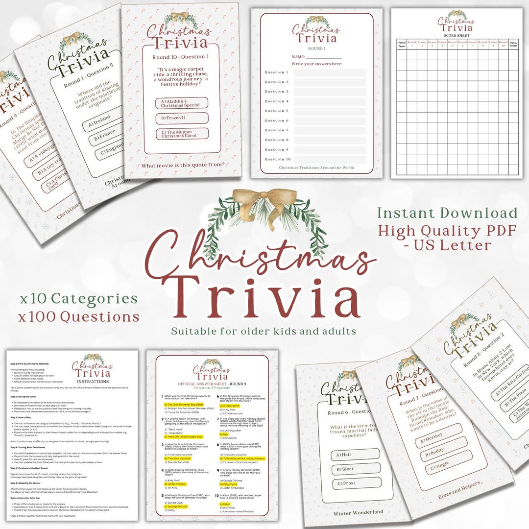 Christmas Trivia Game, Christmas Party Game Printable, Family Trivia ...