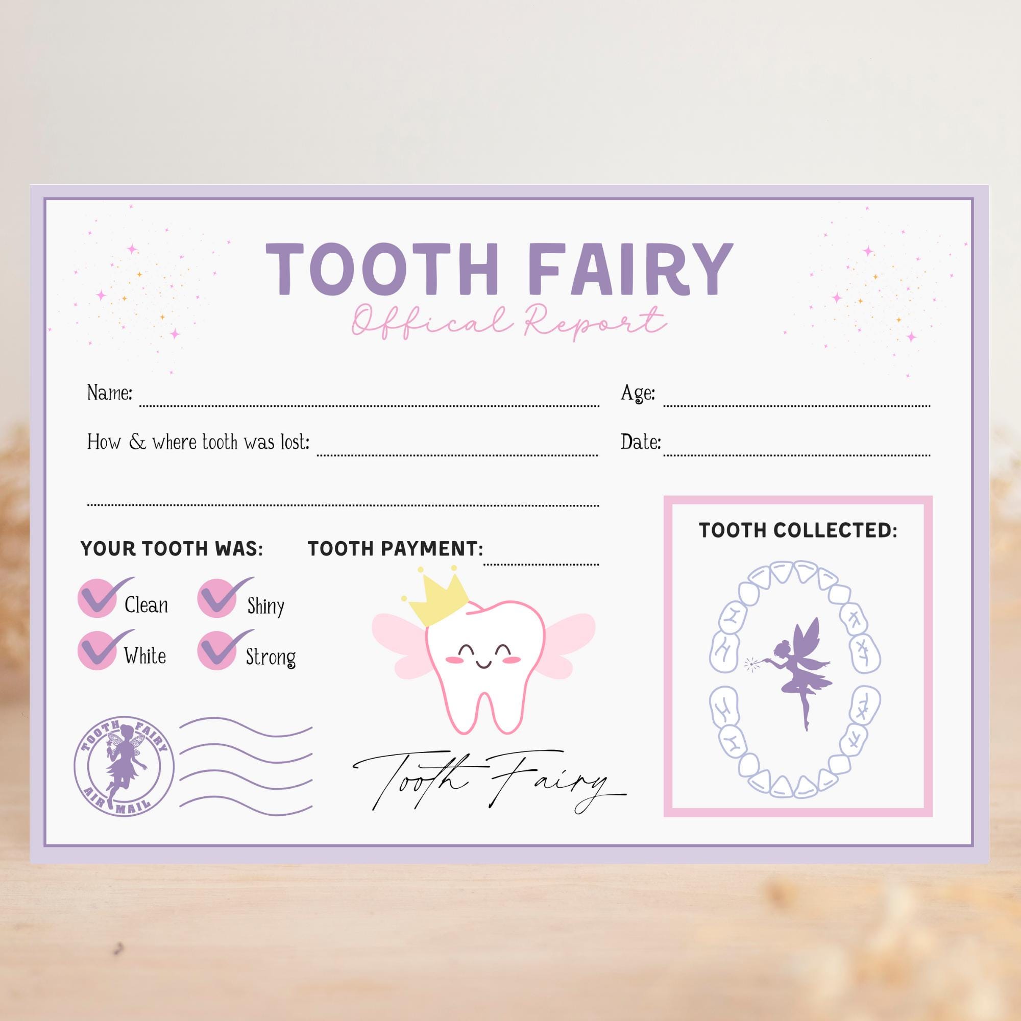 Printable Tooth Fairy Report | Fun Tooth Fairy Certificate for Kids ...