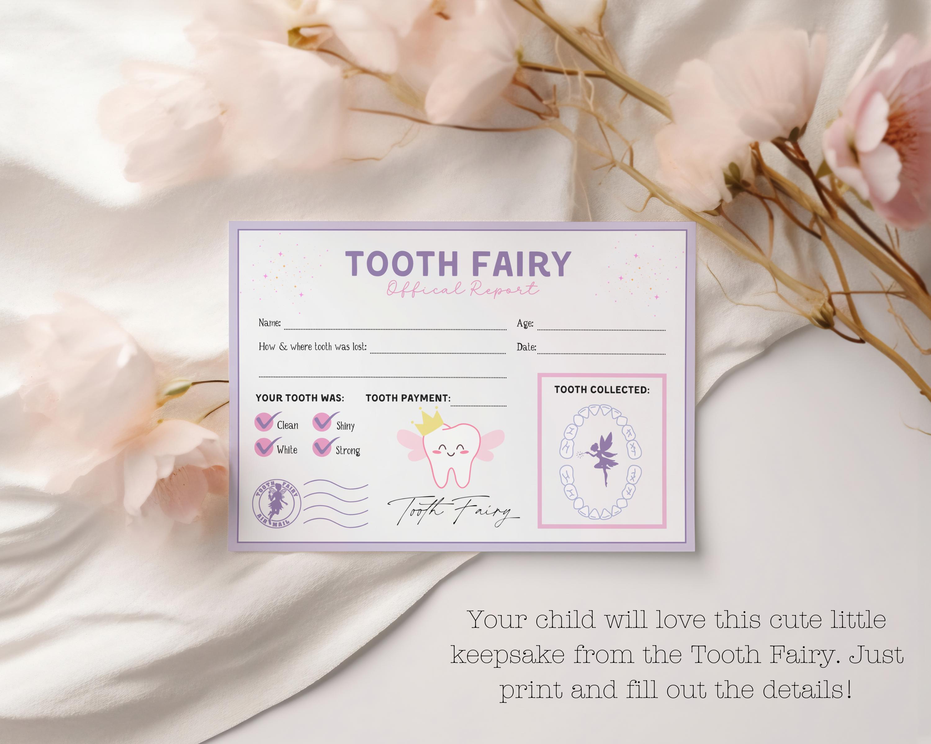 Printable Tooth Fairy Report Card, Kids Lost Tooth Keepsake (digital ...