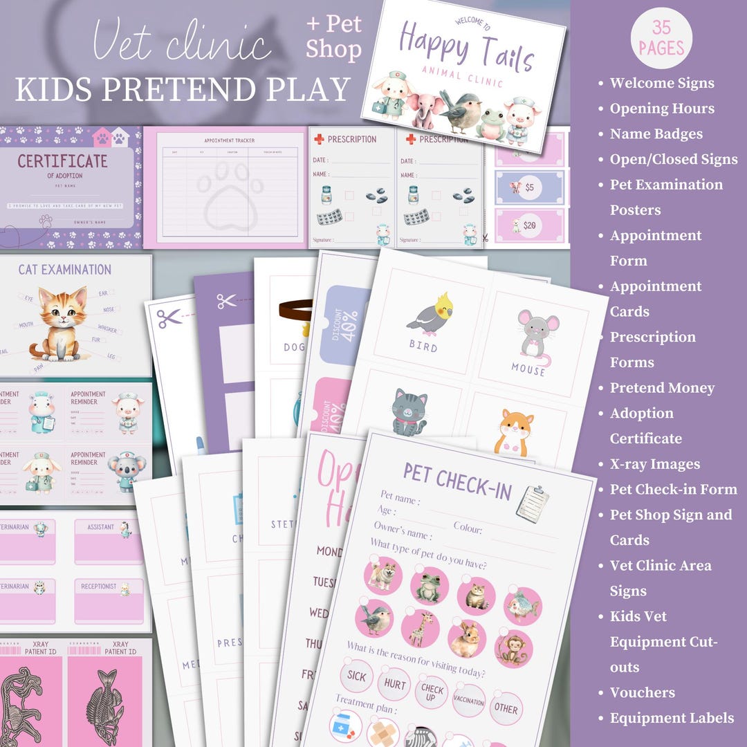 Vet Clinic Dramatic Play for Kids Instant Download Playroom, Preschool ...